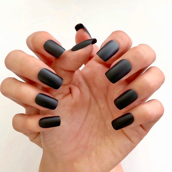 Matte Black Square Acrylic Nails
