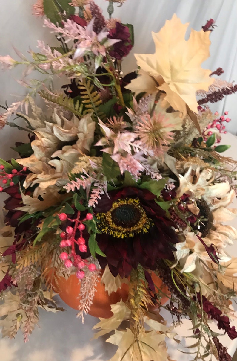 Boho Fall Arrangement, Fall Table Decor, Pumpkin Table Arrangement ...