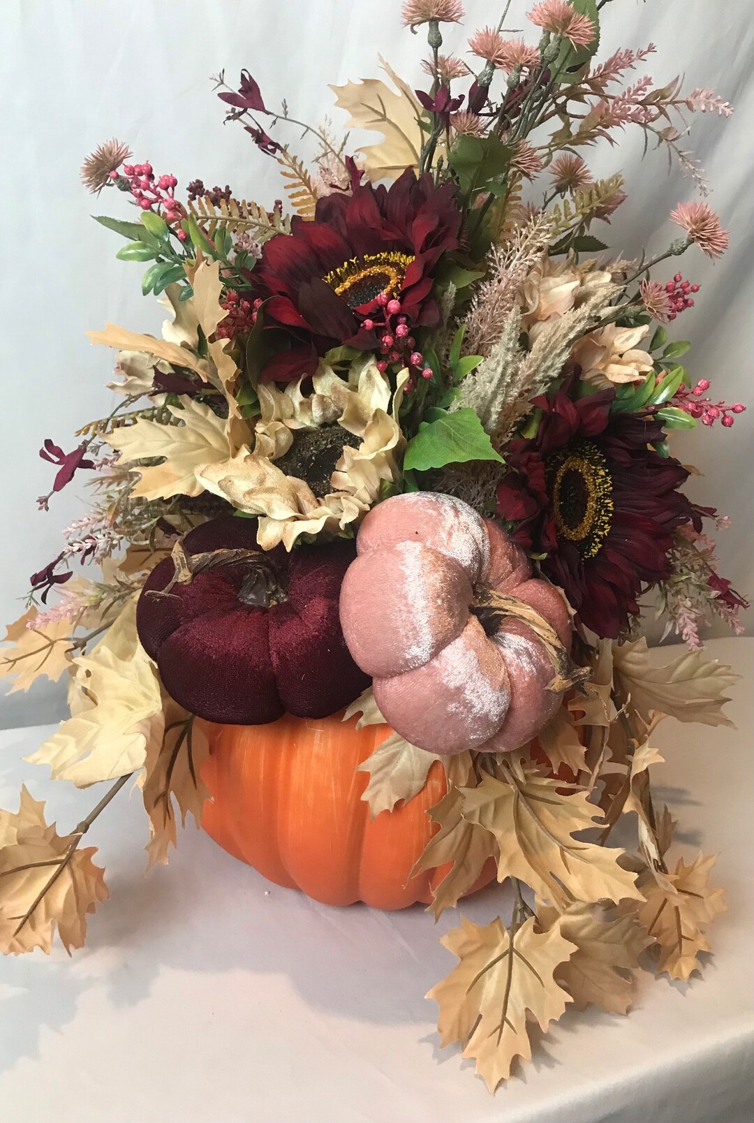 Boho Fall Arrangement, Fall Table Decor, Pumpkin Table Arrangement ...