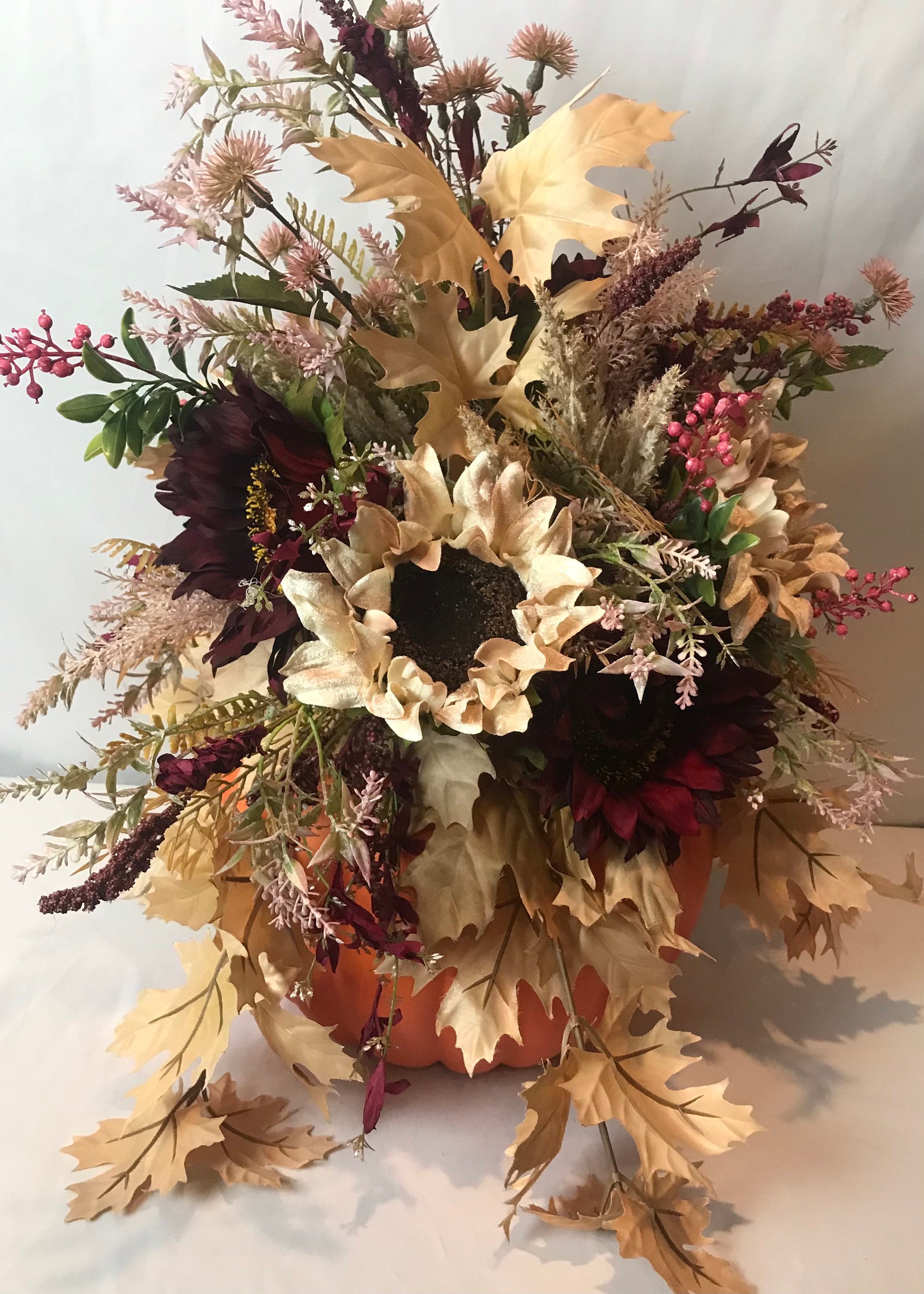 Boho Fall Arrangement, Fall Table Decor, Pumpkin Table Arrangement ...
