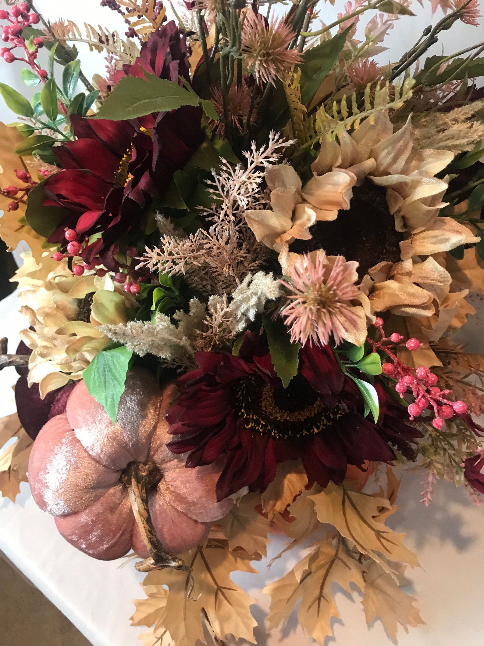 Boho Fall Arrangement, Fall Table Decor, Pumpkin Table Arrangement ...