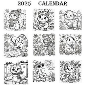 2025 Coloring Calendar for Kids Fun Animal Illustration. PDF. - Etsy