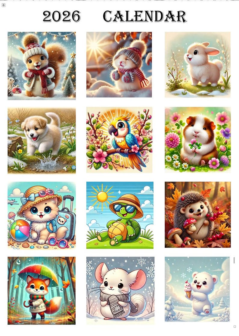 2026 Digital Monthly Calendar | Cute Animal Planner | Printable & Good ...