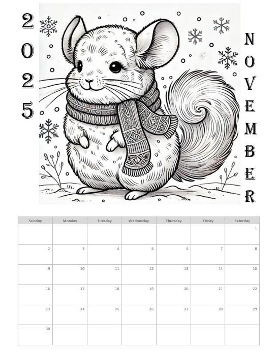 2025 Coloring Calendar for Kids Fun Animal Illustration. PDF. - Etsy
