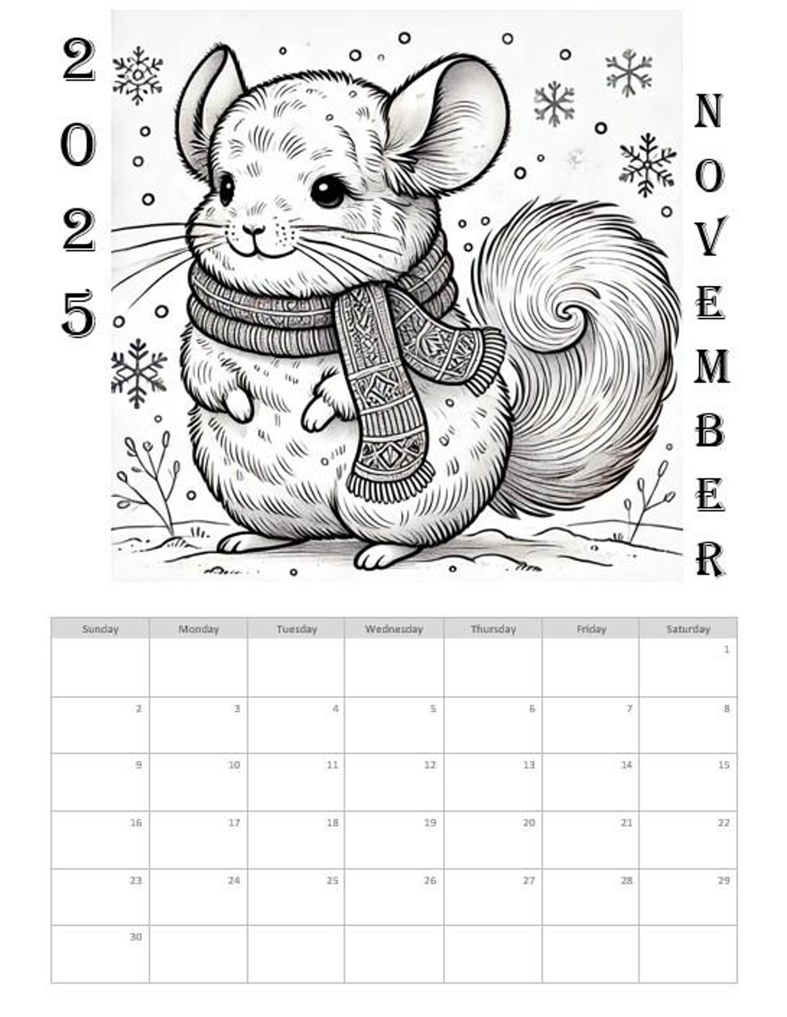 2025 Coloring Calendar for Kids Fun Animal Illustration. PDF. - Etsy