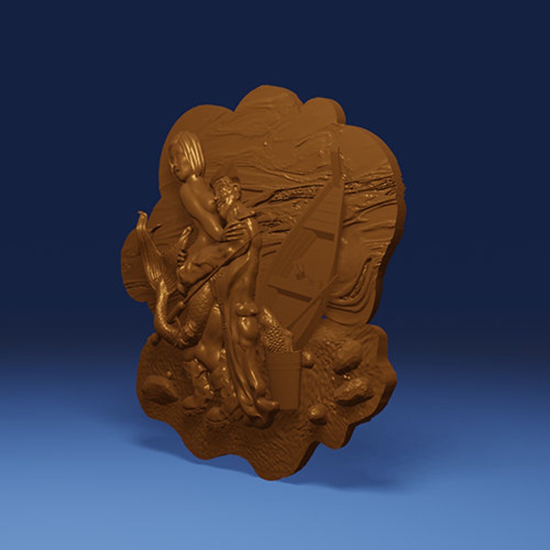 Fisherman Hug Mermaid 3D STL Model: CNC Router Engraver File (digital ...