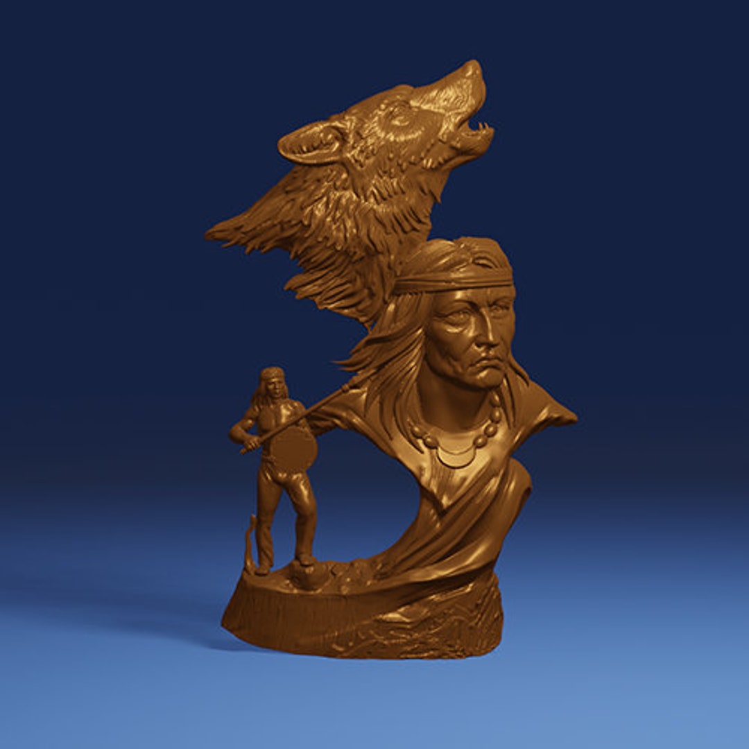 Indian Ballad Red Man With Wolf, 3D STL Model, CNC Router Engraver ...