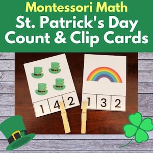St. Patrick's Day Count Clip Cards, Montessori Math Printable ...