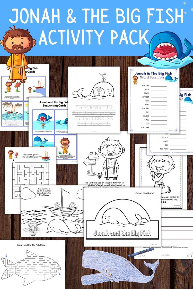 Jonah and the Big Fish Bible Story, Jonah Activities and Games, Jonah ...