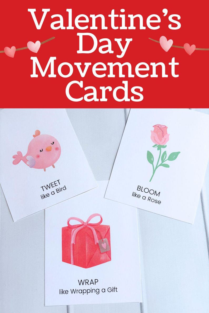 Valentine's Day Movement Cards for Kids, Preschool Gross Motor Activity ...