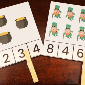 St. Patrick's Day Count Clip Cards, Montessori Math Printable ...