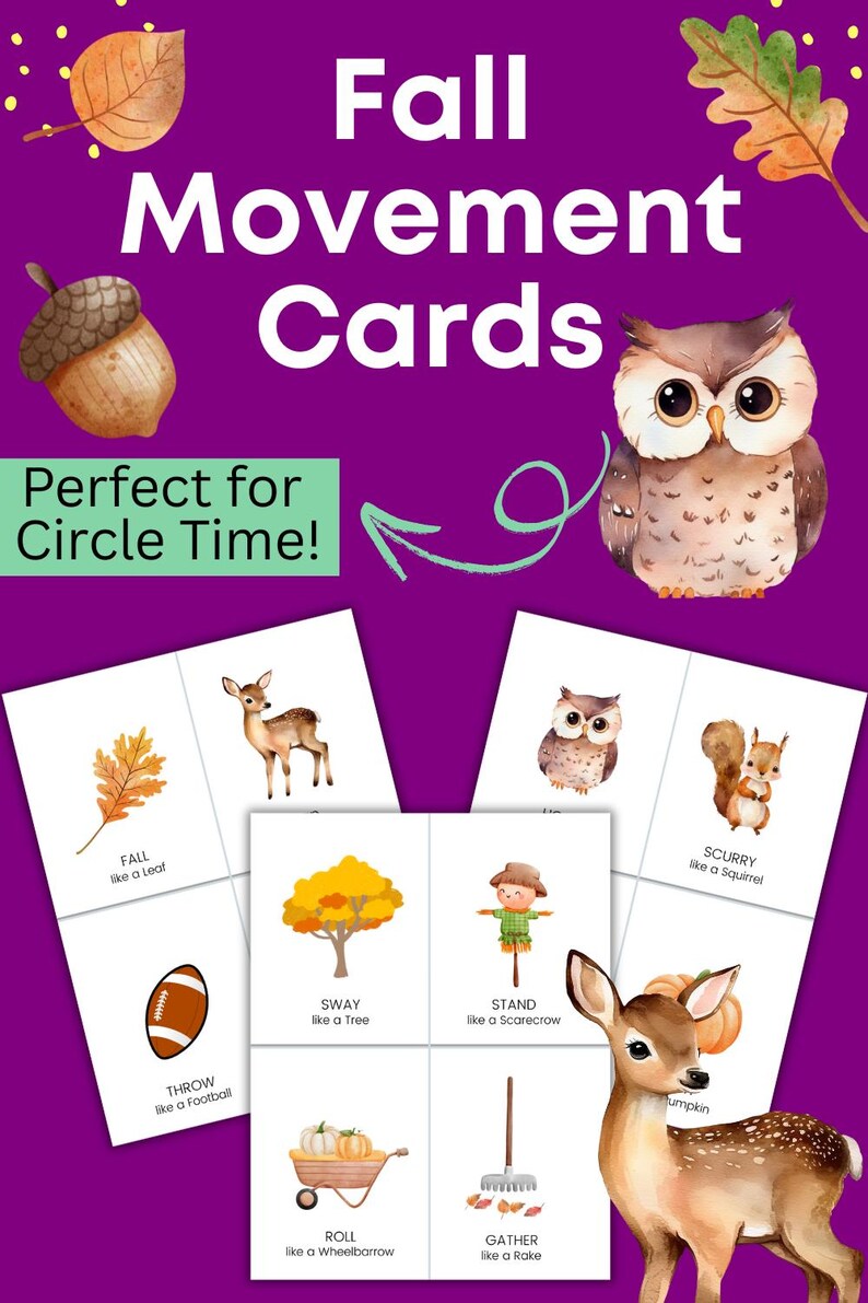 Fall Movement Cards for Kids, Preschool Gross Motor Activity Flashcards ...