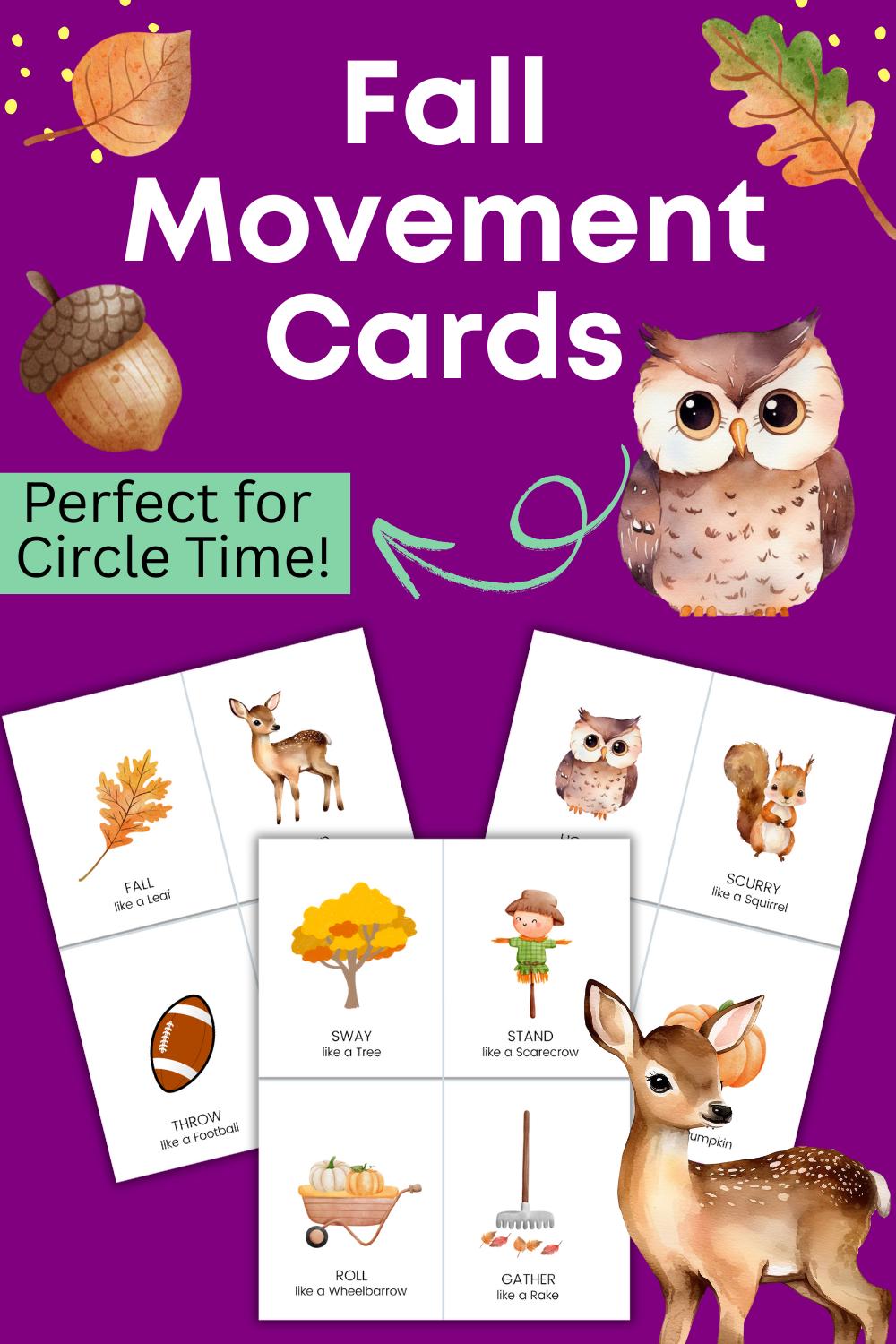Fall Movement Cards for Kids, Preschool Gross Motor Activity Flashcards ...