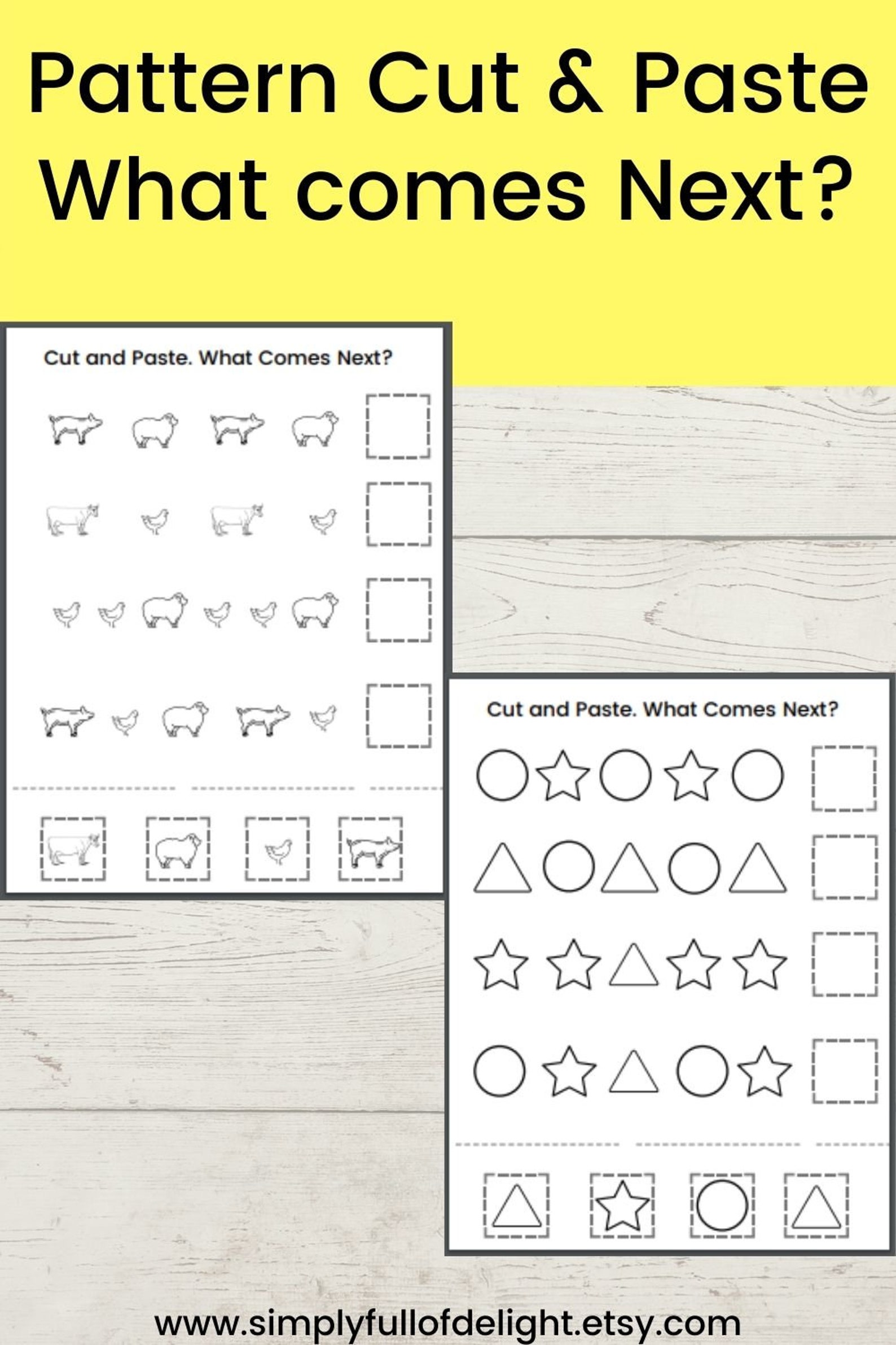 What Comes Next? Pattern Practice, Cut and Paste Activities, Preschool ...