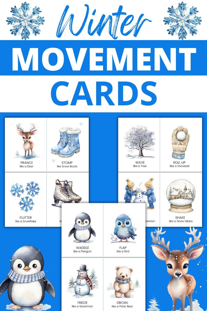 Winter Movement Cards for Kids, Preschool Gross Motor Activity ...