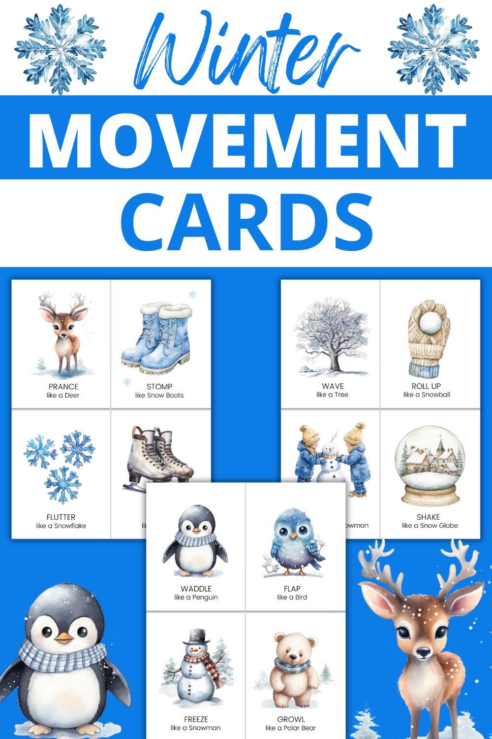 Winter Movement Cards for Kids, Preschool Gross Motor Activity ...