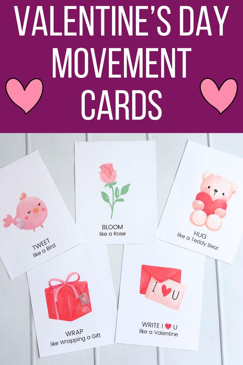 Valentine's Day Movement Cards for Kids, Preschool Gross Motor Activity ...