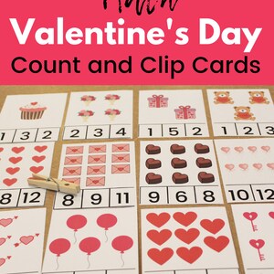 Valentine's Day Count Clip Cards, Montessori Math Printable ...