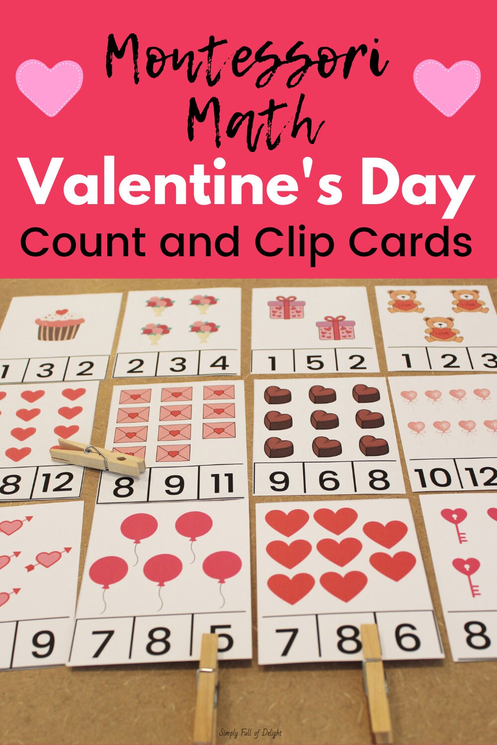 Valentine's Day Count Clip Cards, Montessori Math Printable ...