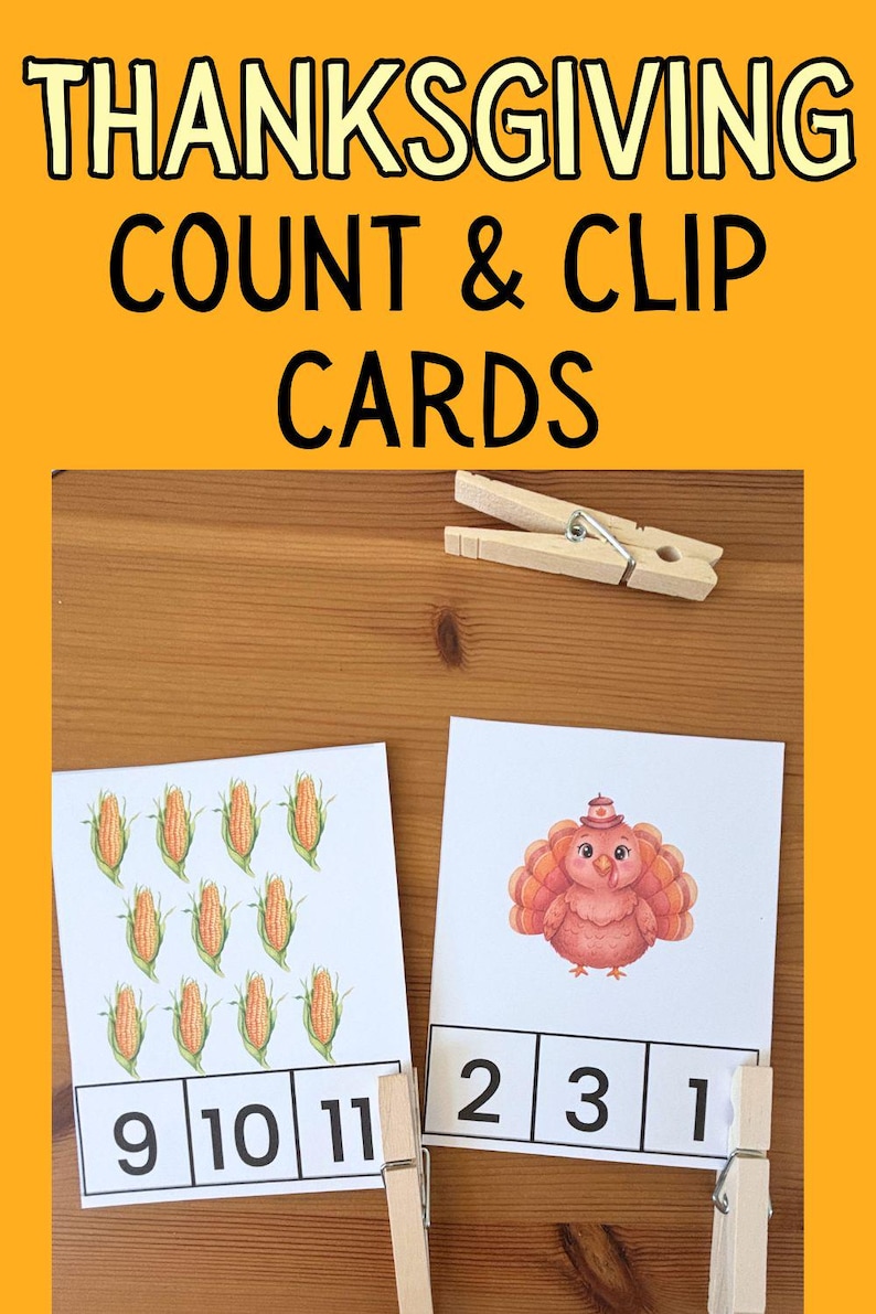 Thanksgiving Count Clip Cards, Montessori Math Printable, Homeschooling ...