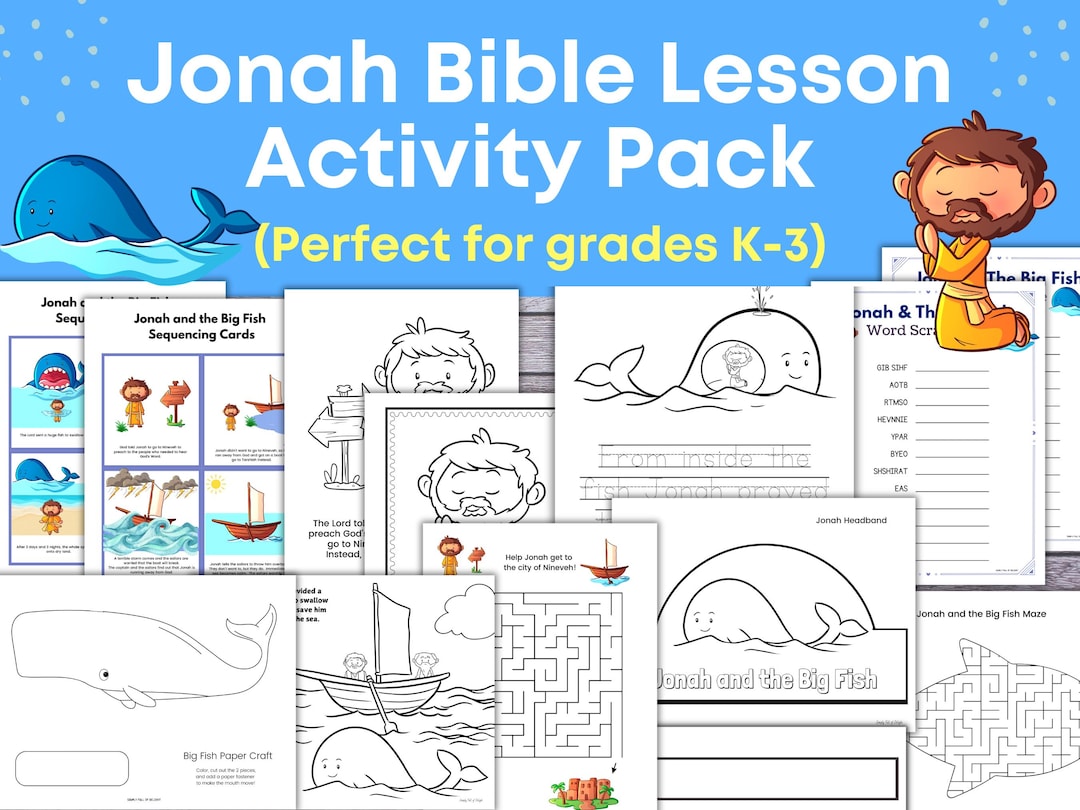 Jonah and the Big Fish Bible Story, Jonah Activities and Games, Jonah and the Whale Craft, Kids ...