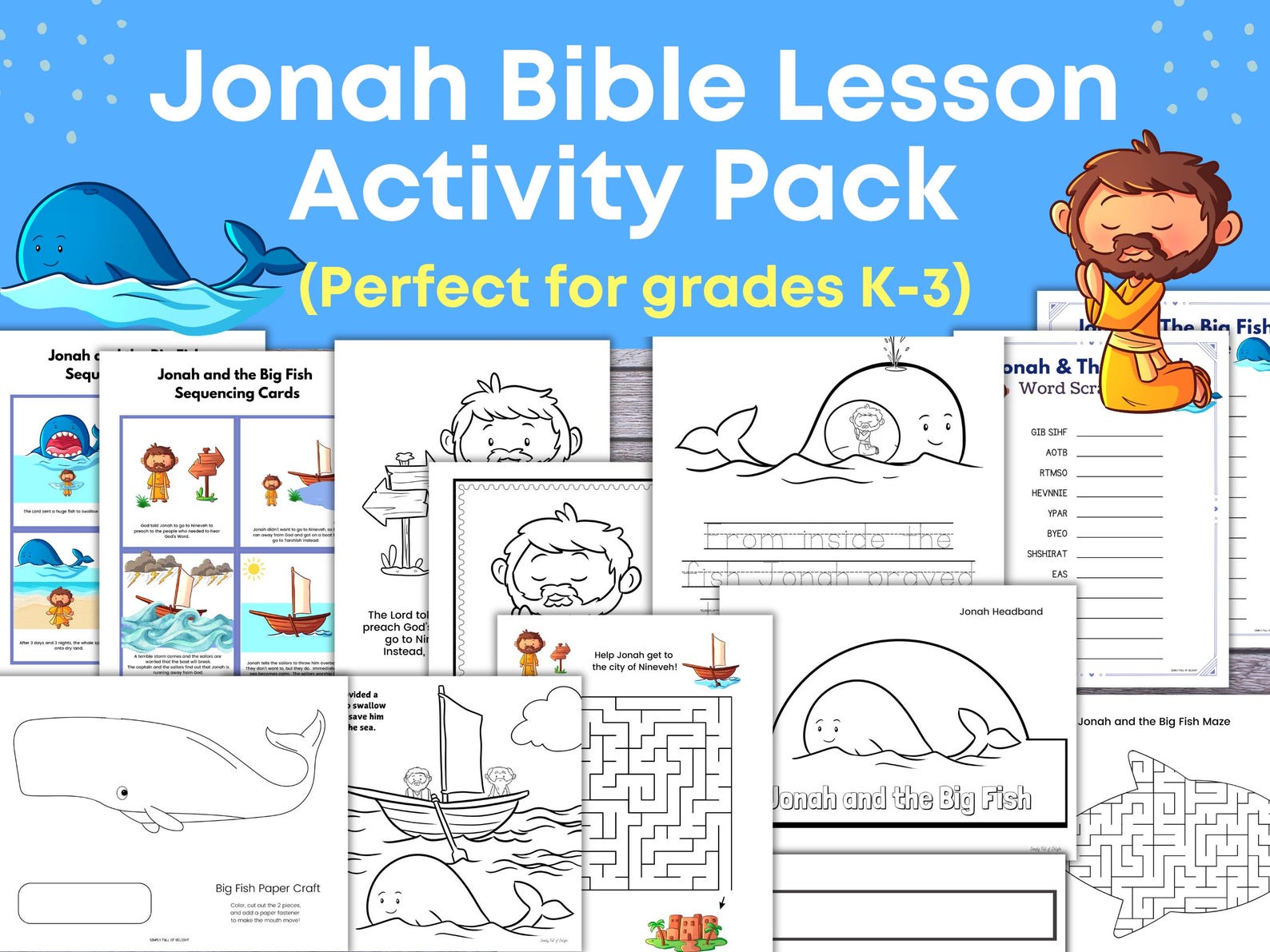 Jonah and the Big Fish Bible Story, Jonah Activities and Games, Jonah ...