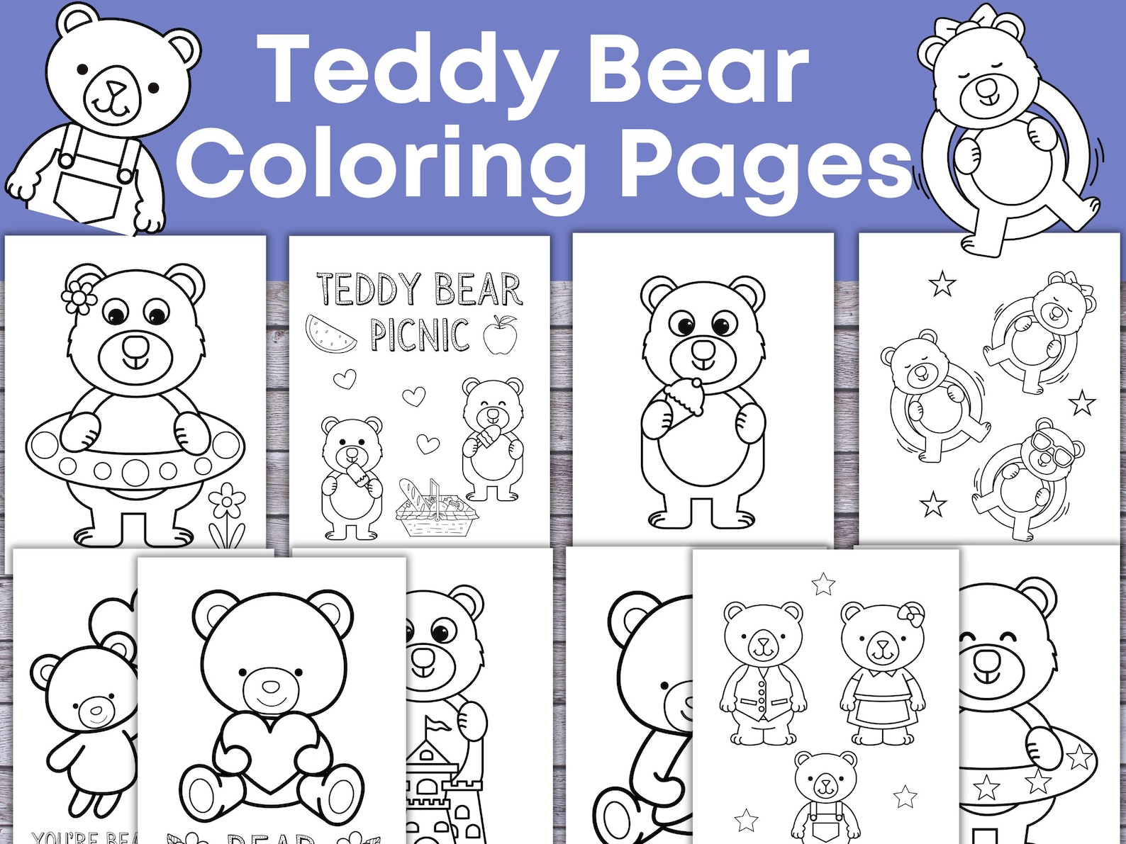 Teddy Bear Coloring Pages for Kids, Teddy Bear Coloring Sheets, Cute ...