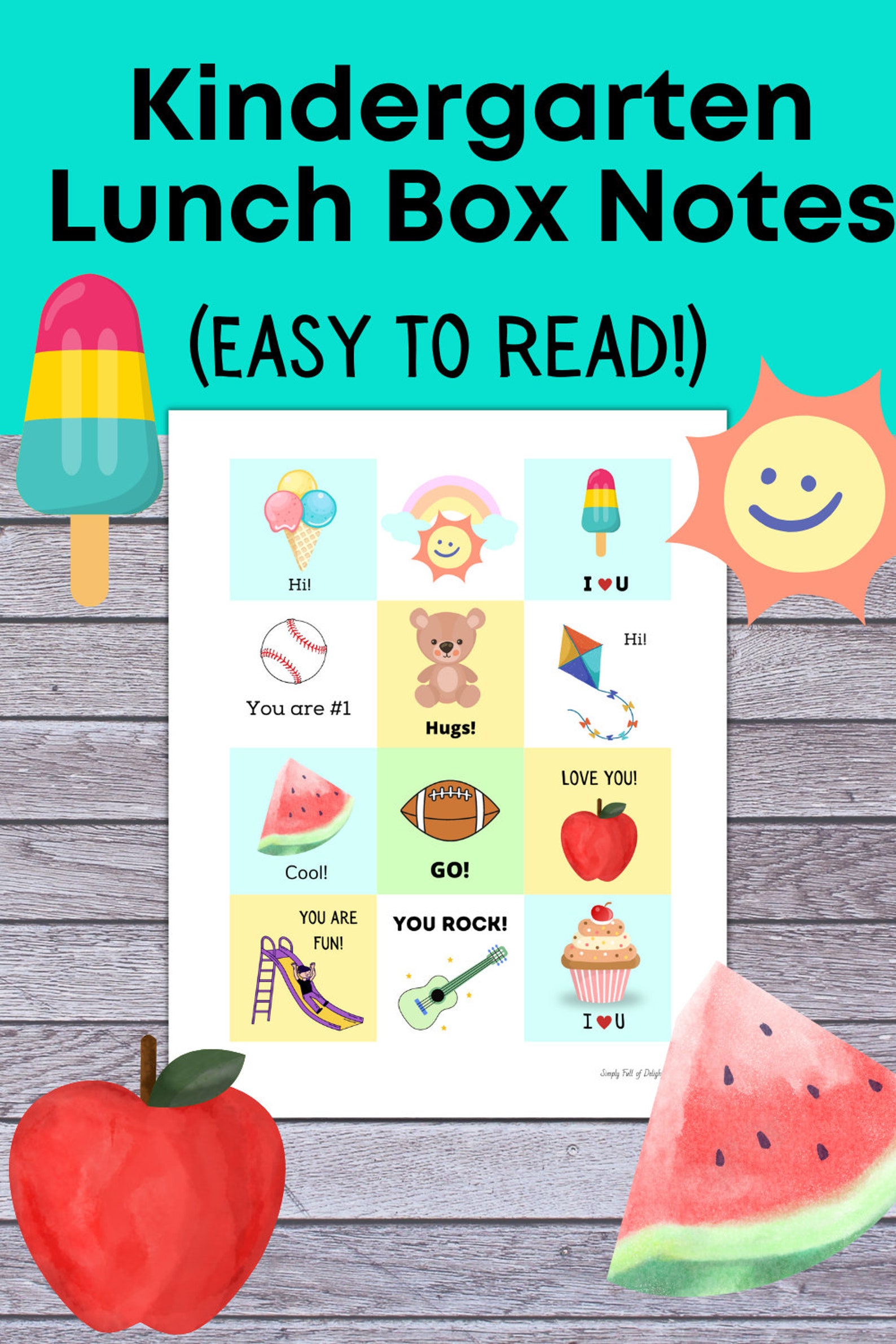 Lunch Box Notes for Kindergarten, Kindergarten Lunch Box Notes for Non ...