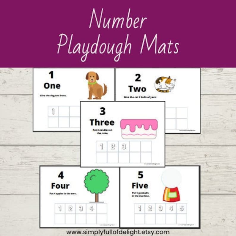Number Play Dough Mats, Printable Play Doh Mats, 1-5 Number Play Dough ...