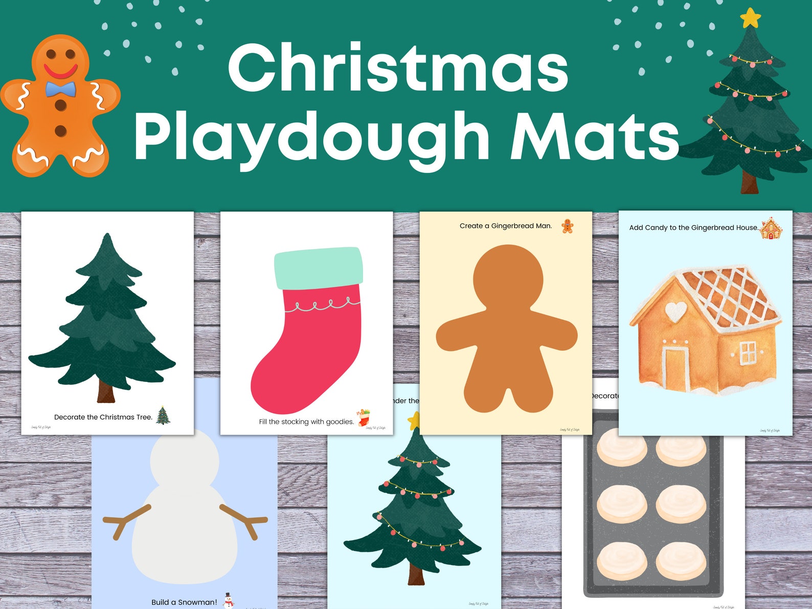 7 Christmas Playdough Mats, Printable Play Doh Mats, Christmas Play ...