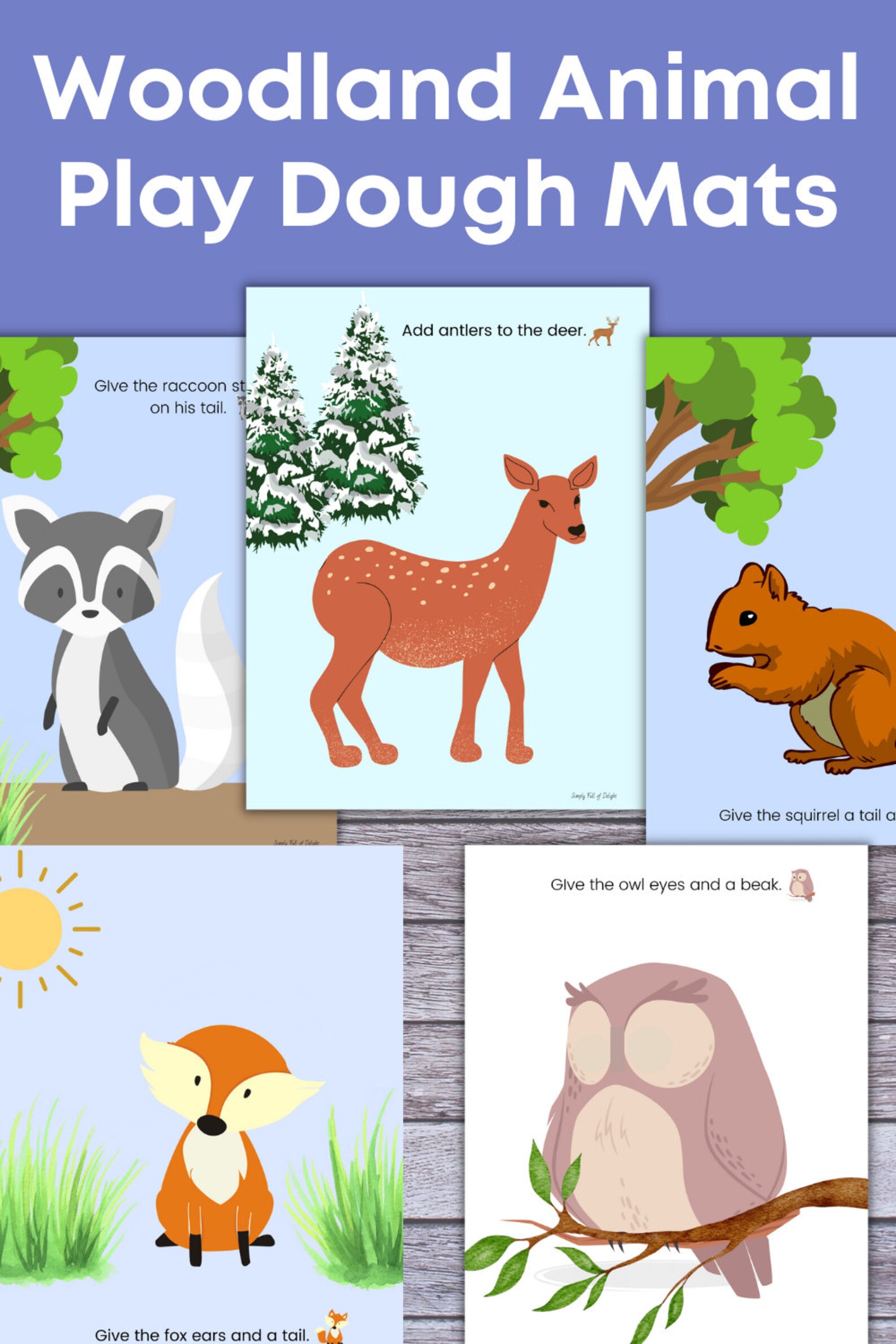 5 Printable Play Doh Mats, Animal Play Dough Mats, Woodland Playdough Mat, Woodland Animal ...