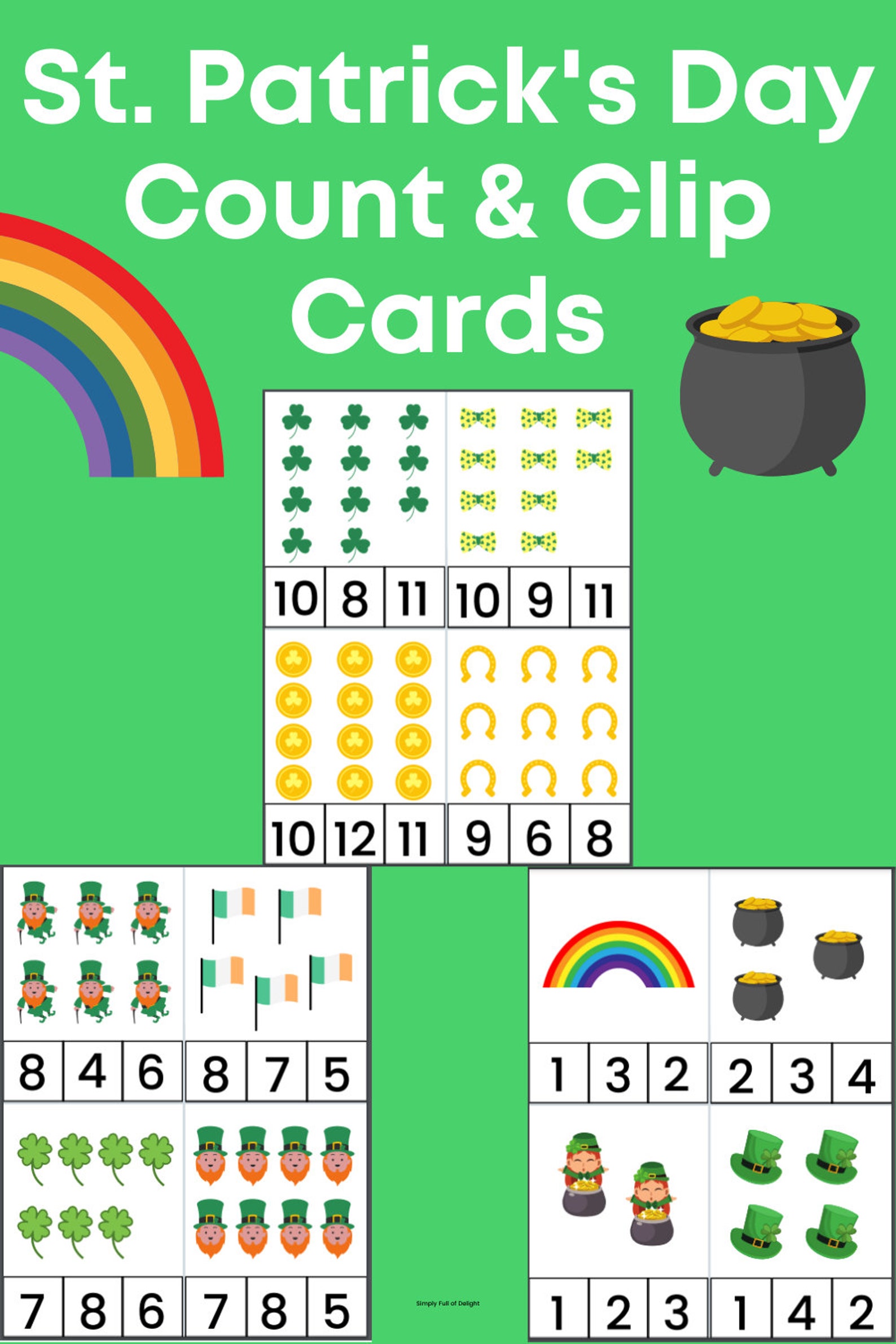 St. Patrick's Day Count Clip Cards, Montessori Math Printable ...