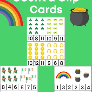 St. Patrick's Day Count Clip Cards, Montessori Math Printable ...