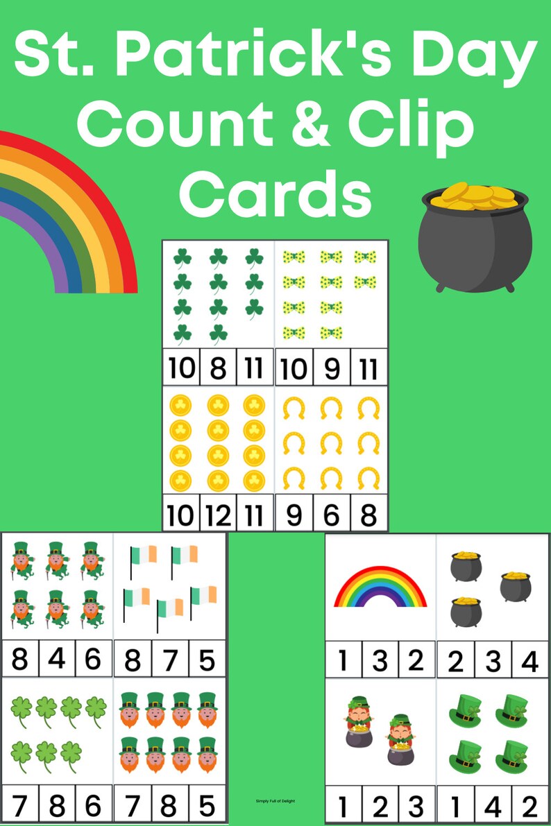 St. Patrick's Day Count Clip Cards, Montessori Math Printable ...