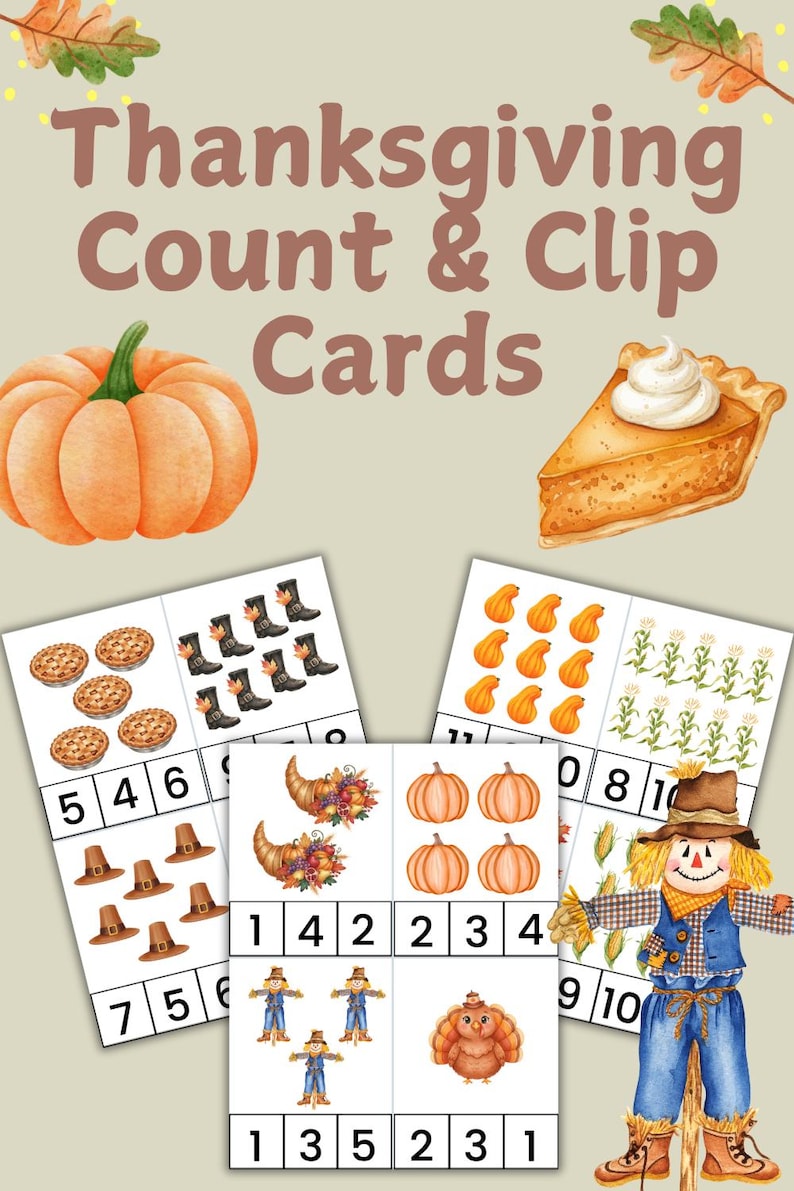 Thanksgiving Count Clip Cards, Montessori Math Printable, Homeschooling ...