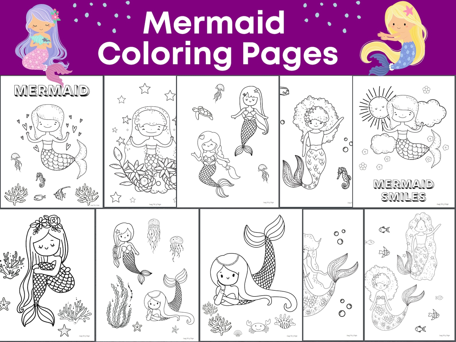 Mermaid Coloring Pages for Kids, Mermaid Coloring Sheets, Mermaid ...
