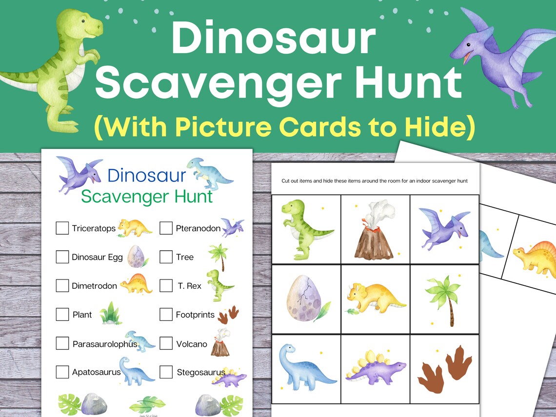 Dinosaur Scavenger Hunt, Dinosaur Treasure Hunt, Printable for Kids ...