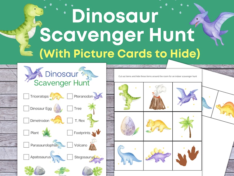 Dinosaur Scavenger Hunt, Dinosaur Treasure Hunt, Printable for Kids ...