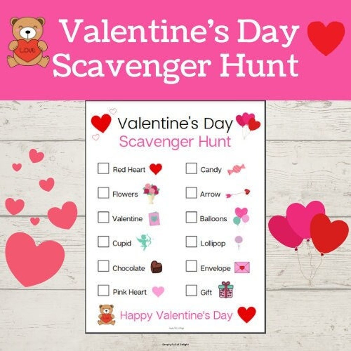 Valentine's Day Scavenger Hunt With Picture Cards to Hide, Valentine ...