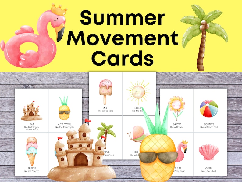 Summer Movement Cards for Kids, Preschool Gross Motor Activity ...