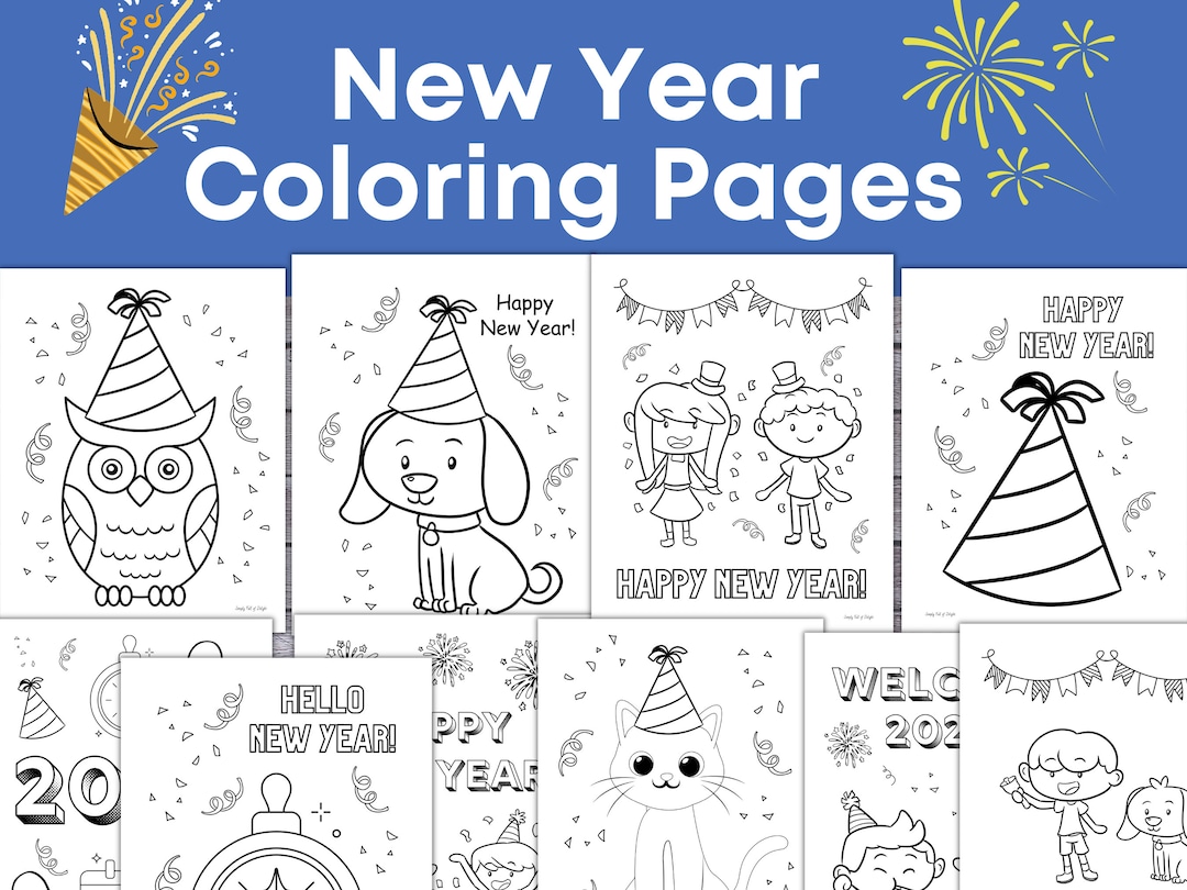 New Year Coloring Pages for Kids, New Years Eve Coloring Sheets, New ...