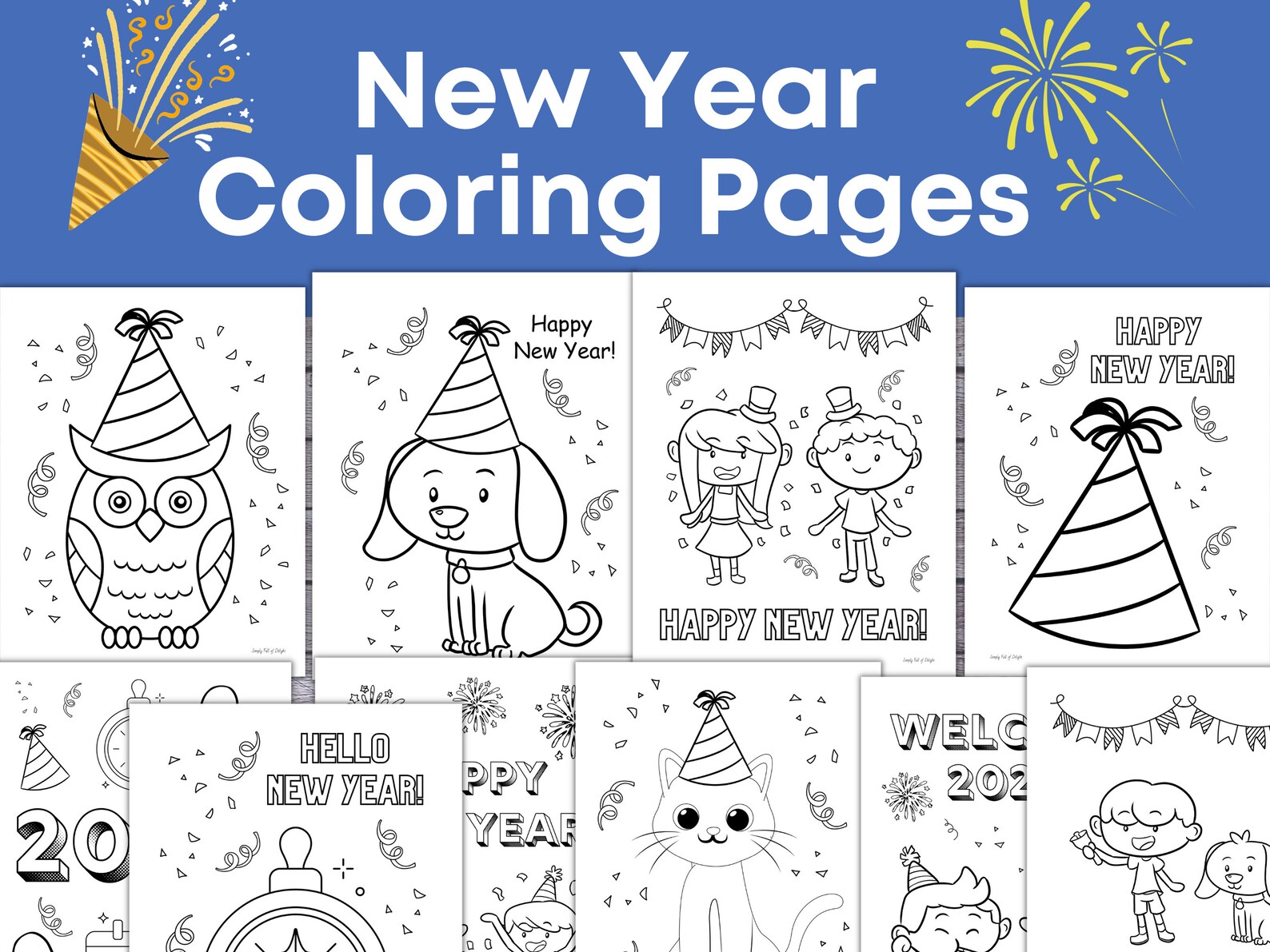 New Year Coloring Pages for Kids, New Years Eve Coloring Sheets, New ...