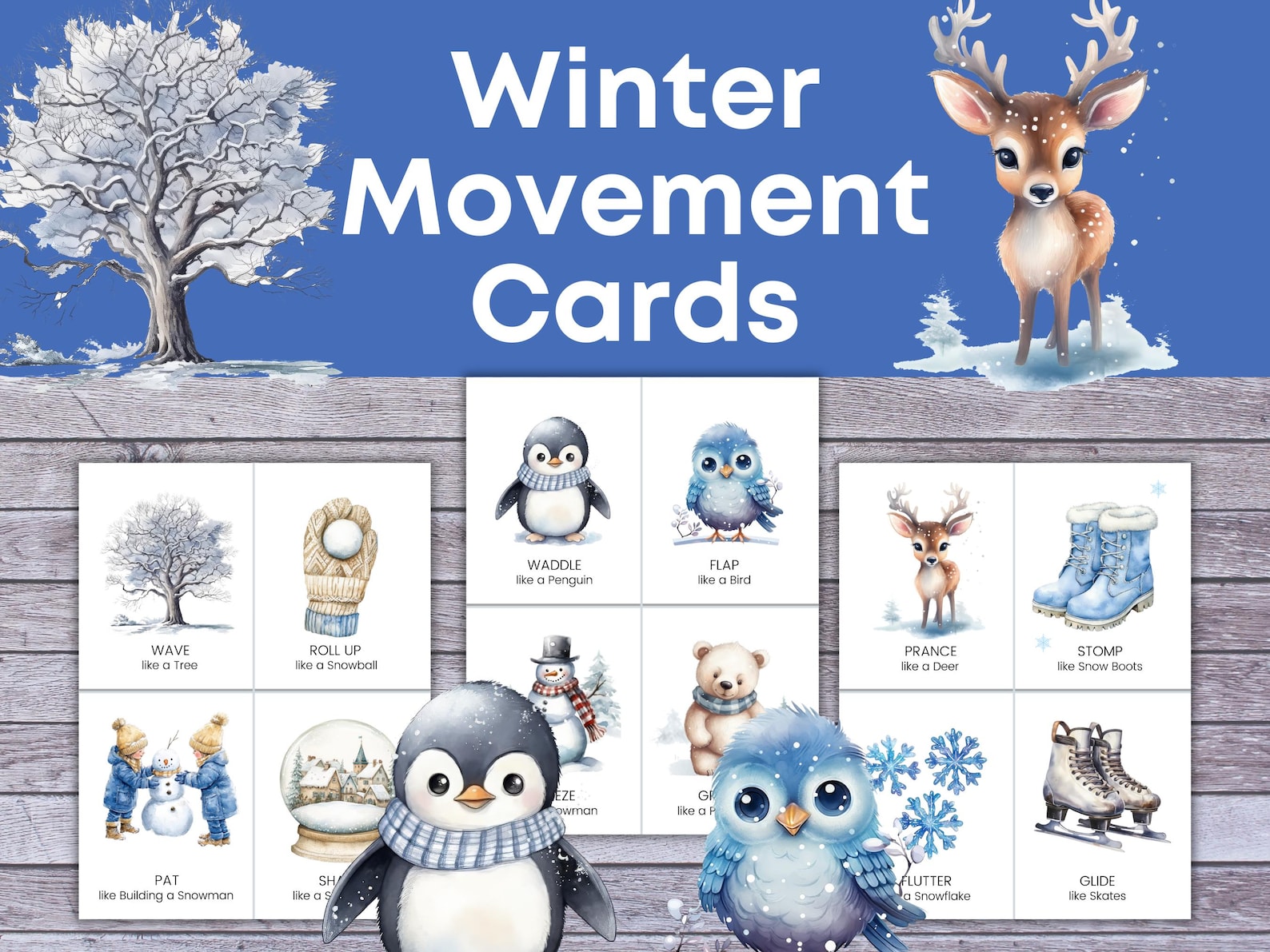 Winter Movement Cards for Kids, Preschool Gross Motor Activity ...
