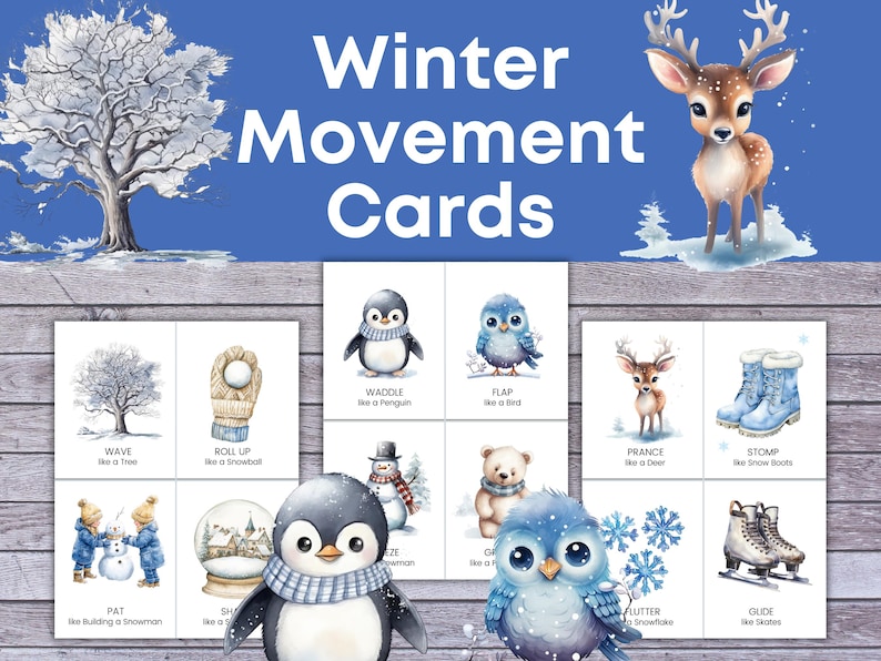 Winter Movement Cards for Kids, Preschool Gross Motor Activity ...