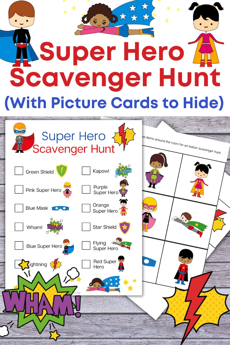 Super Hero Scavenger Hunt, Superhero Treasure Hunt, Printable for Kids ...