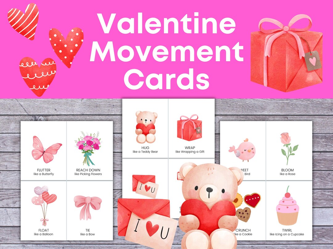 Valentine's Day Movement Cards for Kids, Preschool Gross Motor Activity ...