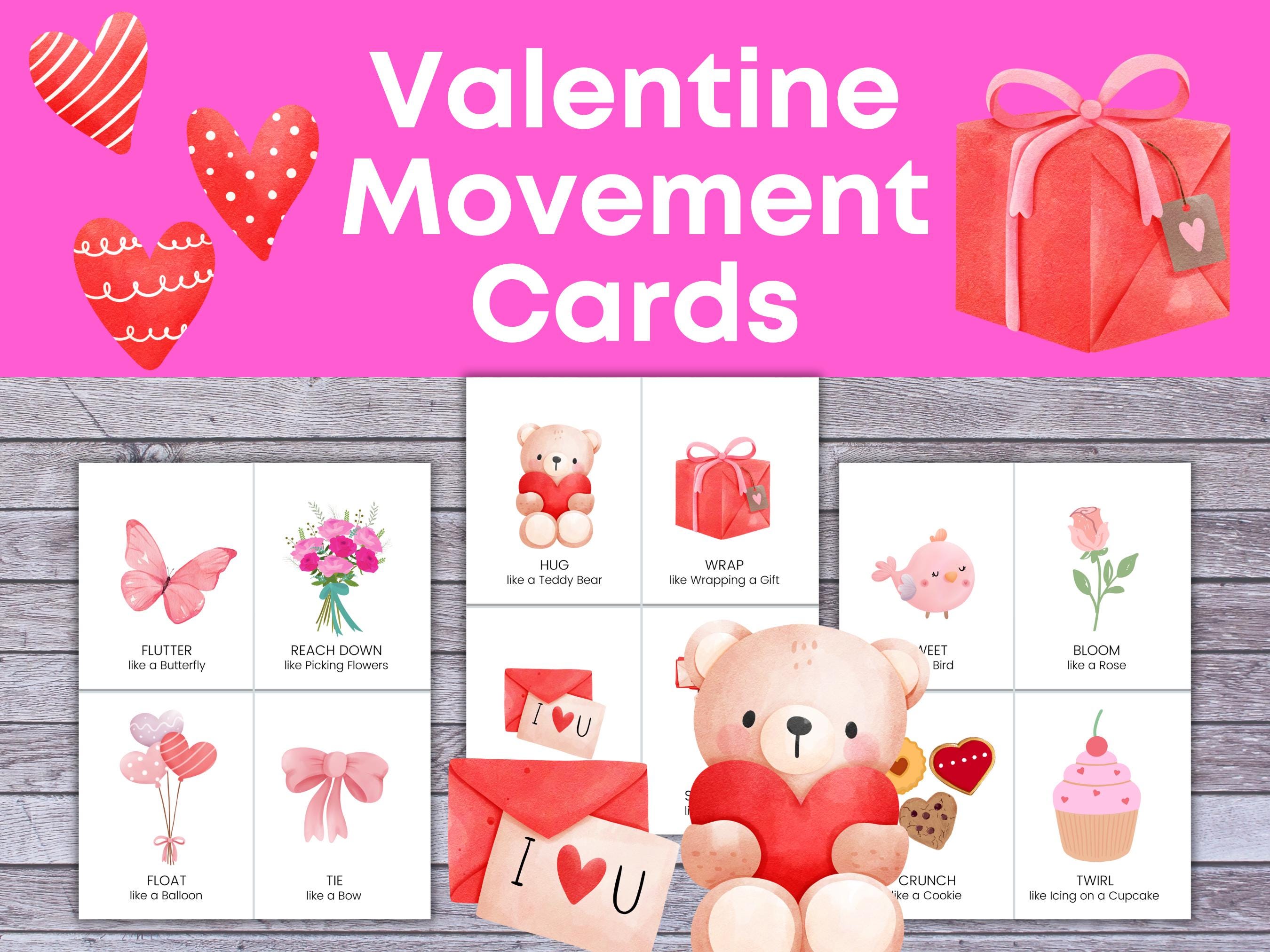 Valentine's Day Movement Cards for Kids, Preschool Gross Motor Activity ...