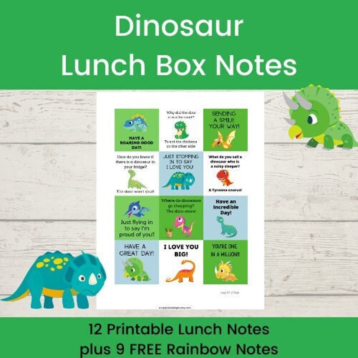 Dinosaur Lunch Box Notes for Kids, 12 Dino Lunchbox Notes for Kids ...