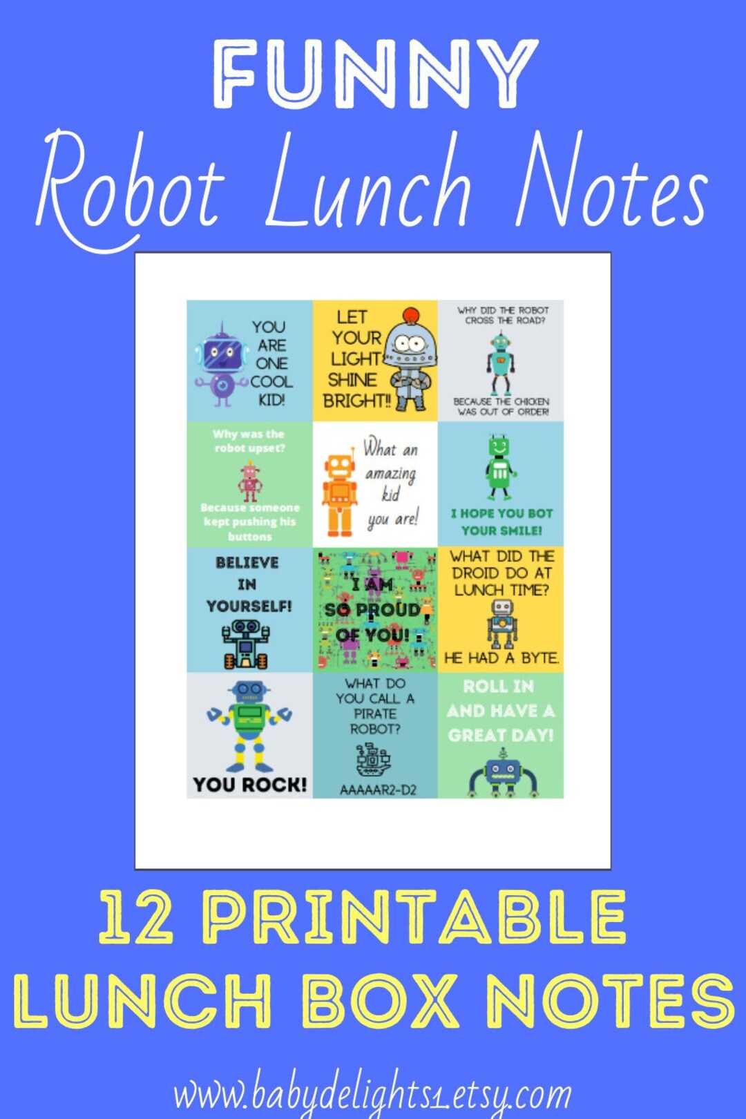 Robot Lunch Box Notes - 12 Robot Lunchbox Notes for Kids, Funny Robot ...