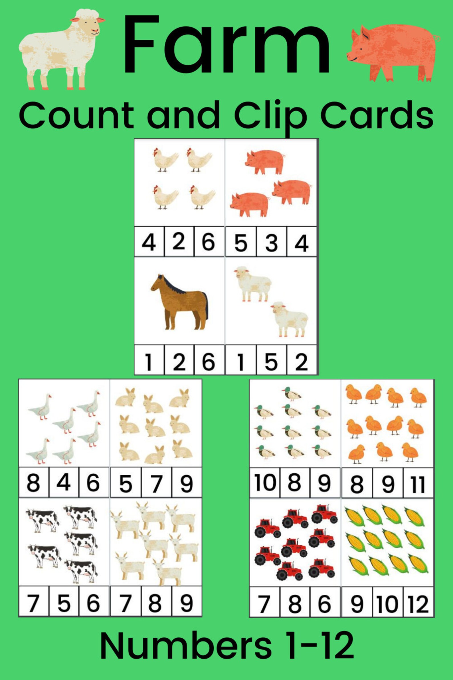 Farm Count Clip Cards, Montessori Math Printable, Homeschooling ...